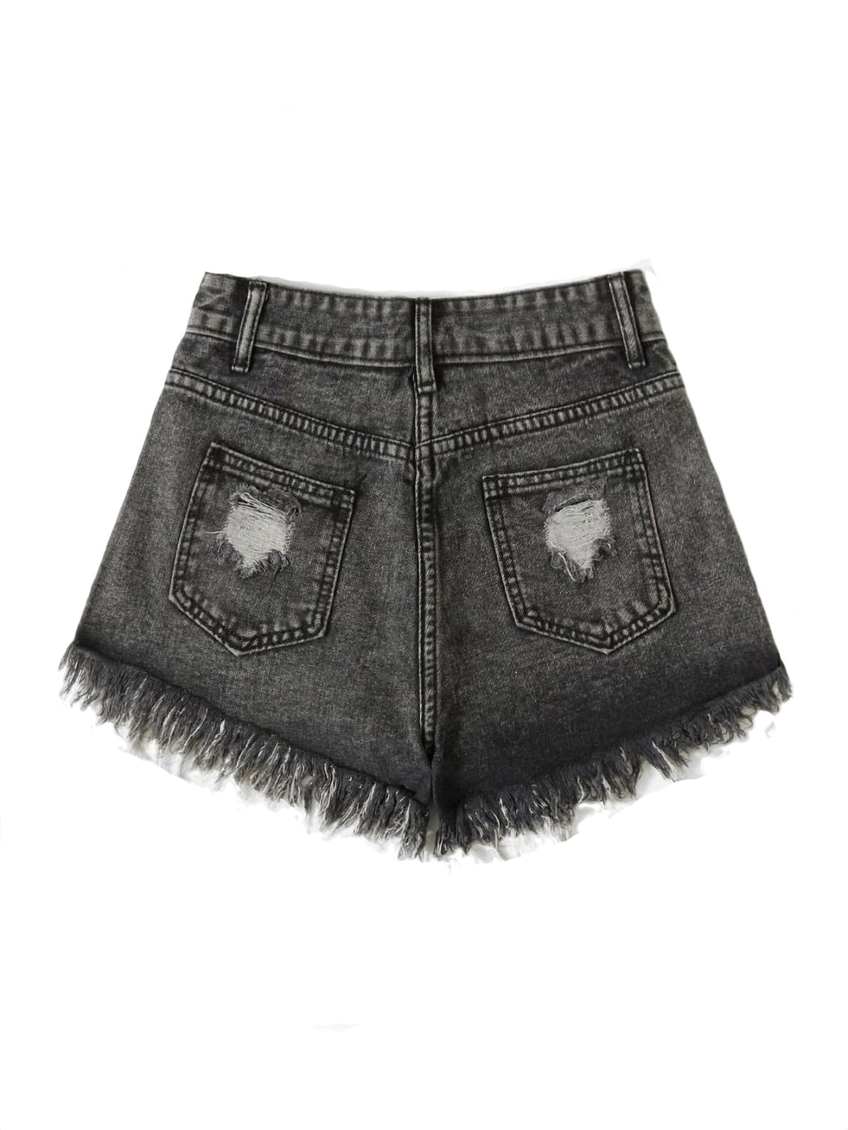 Dark Grey Solid Zipper Straight Leg Women's Denim Shorts - Walmart.com