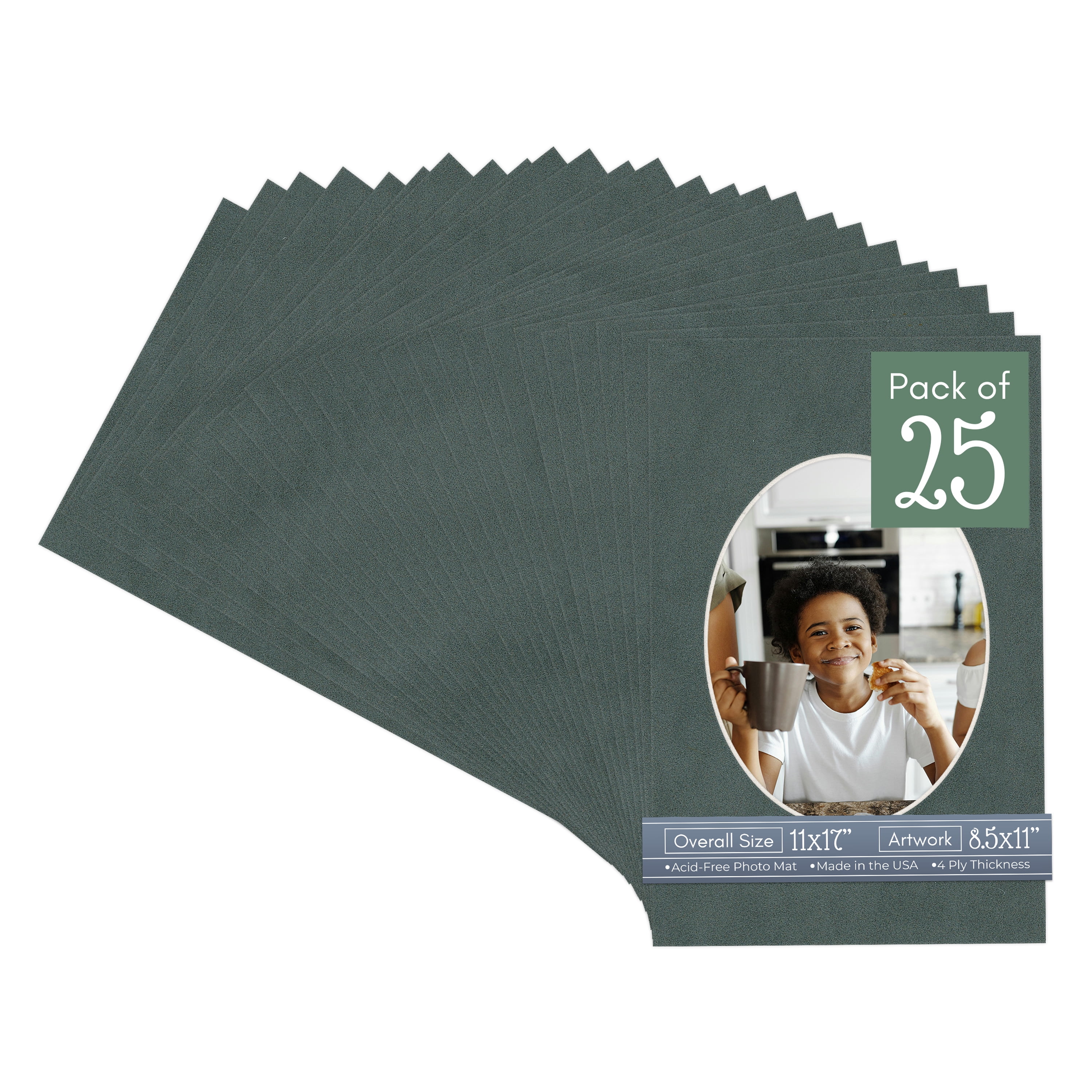 Dark Grey Suede Picture Frame Mat for 11x17 Frames - Oval Opening for 8 ...
