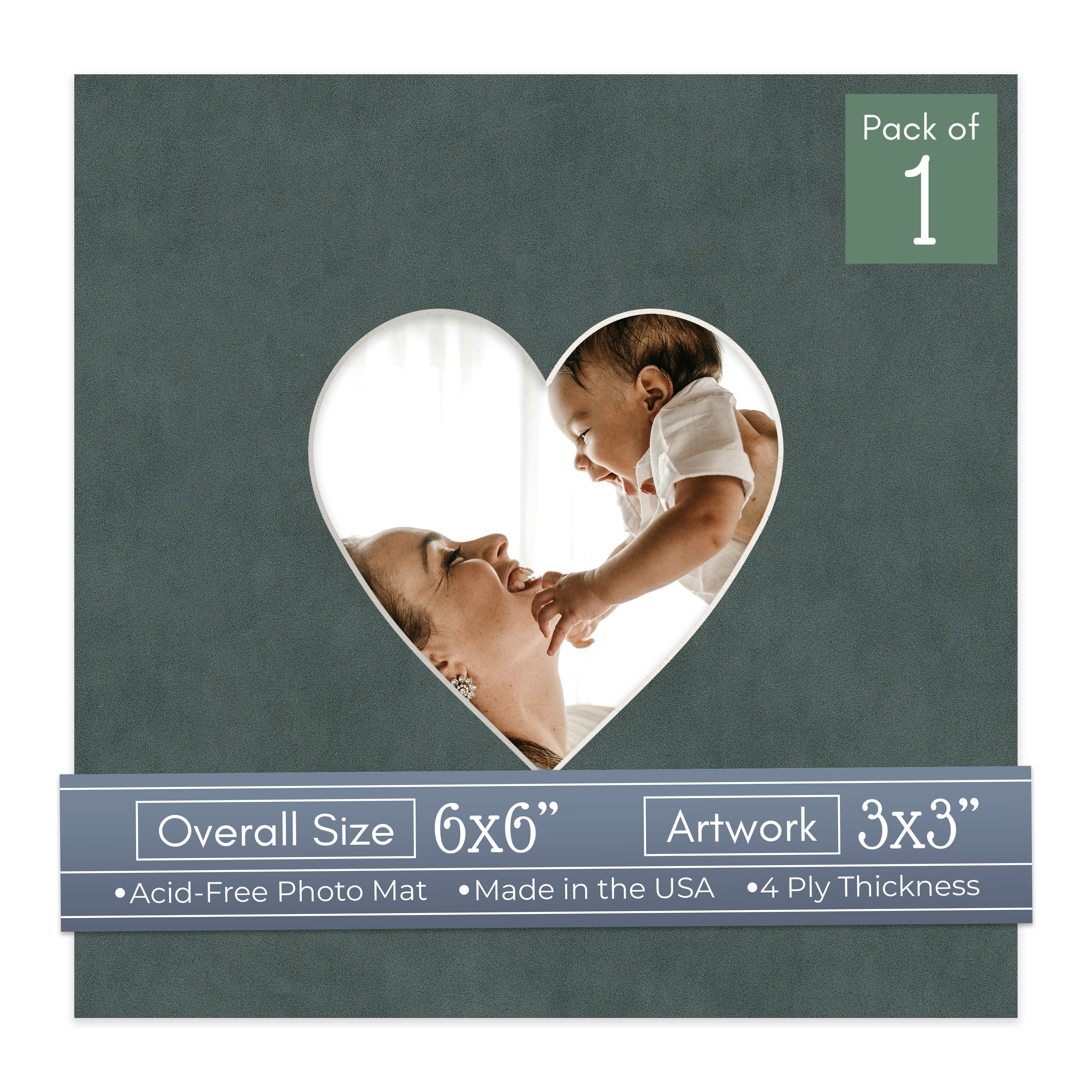 Dark Grey Suede Picture Frame Mat for 6x6 Frames - Heart Opening for ...