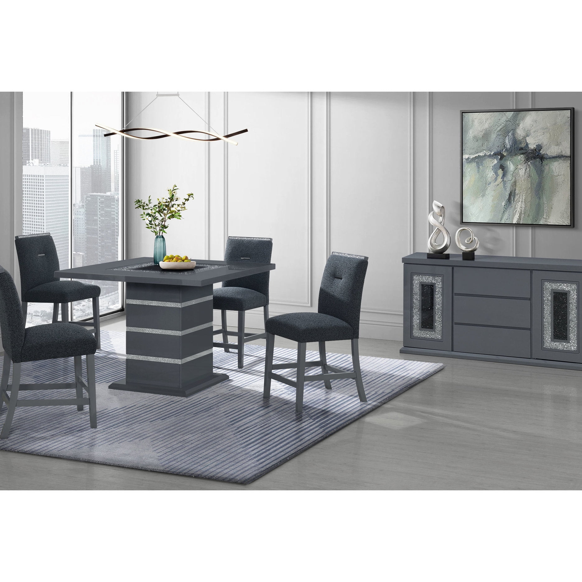 Dark Grey Table and Chair Set | Ideal for Dining Room Meals | Pedestal ...