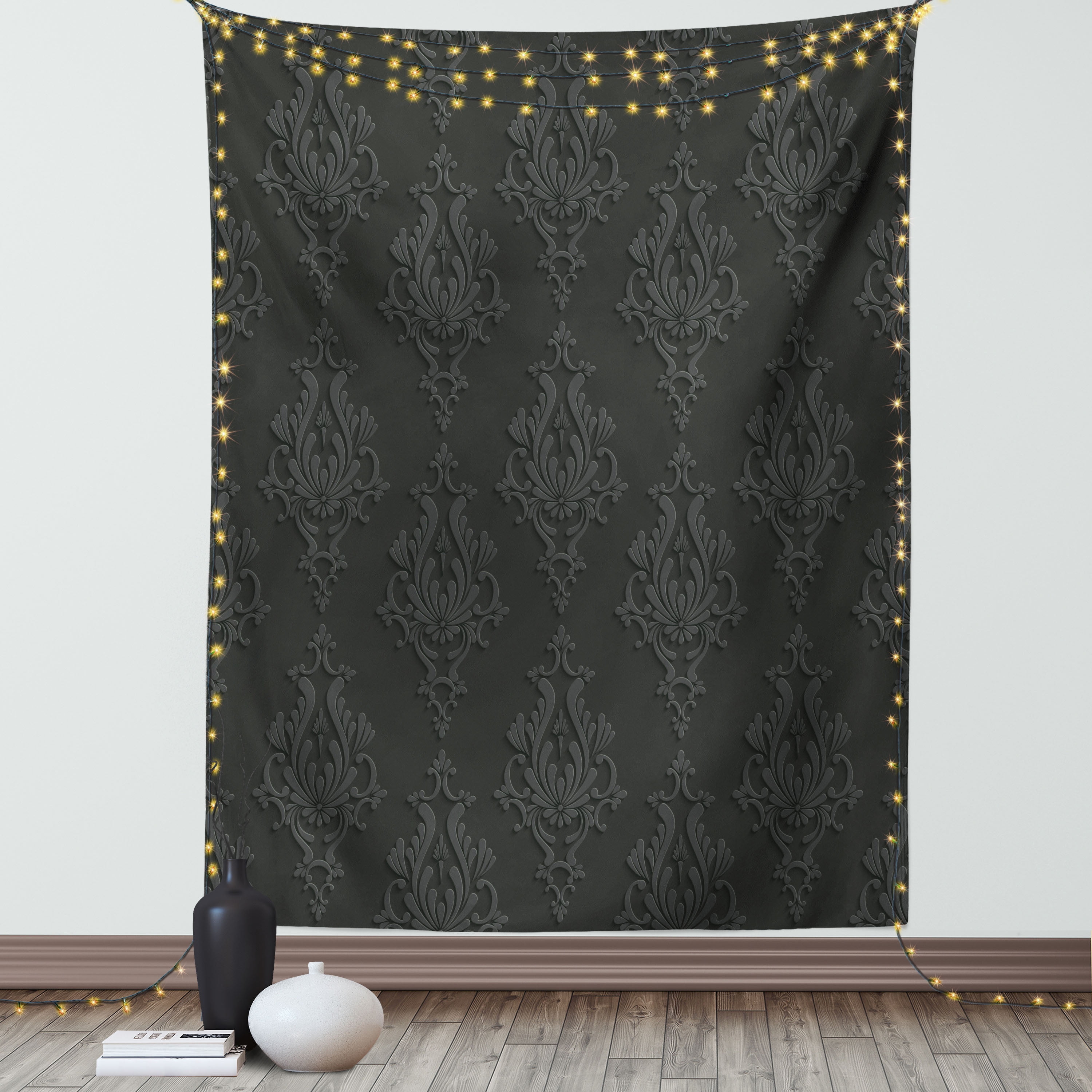 Dark Grey Tapestry, Antique Damask Pattern in 3D Style Classic Old ...