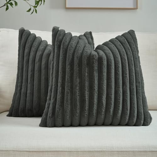 Dark Grey Throw Pillow Covers Set of 2, 24x24 Inch Striped Texture ...