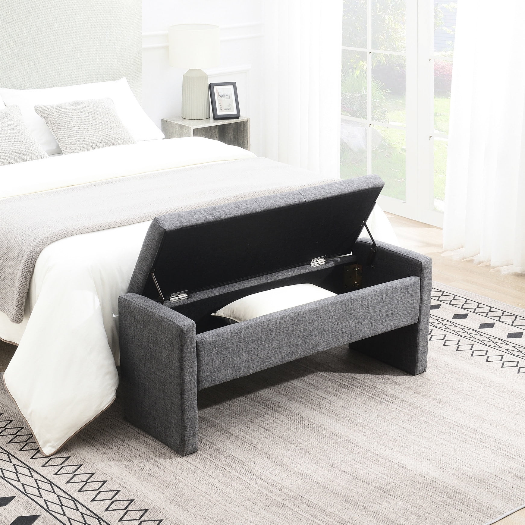Dark Grey Upholstered Bench with Internal Storage Suitable for Bedroom ...