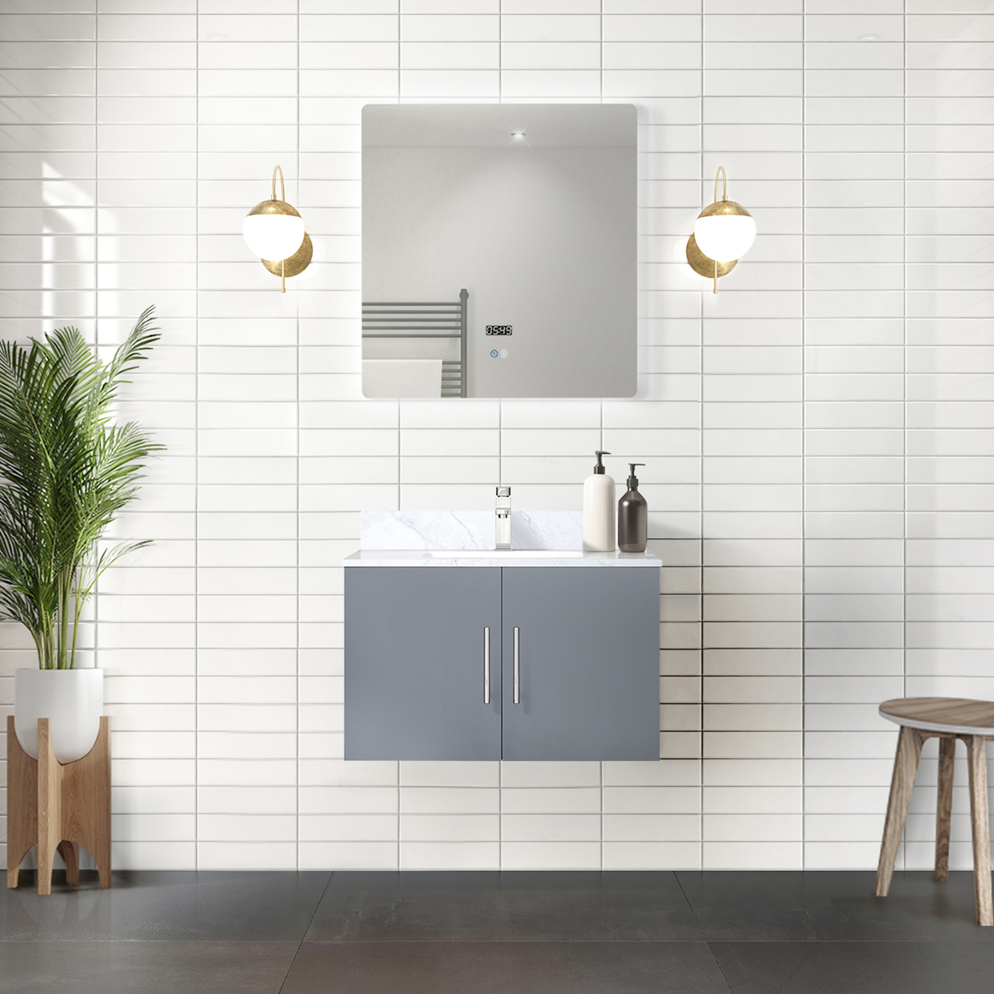Dark Grey Vanity 30x22 - Solid Wood Frame, , Spacious Compartment ...