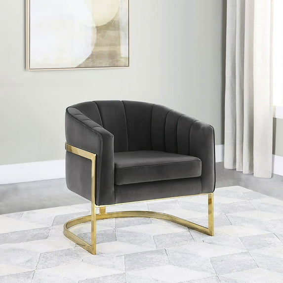 Dark Grey Velvet Barrel Accent Chair | Relaxing Seating in Dining ...