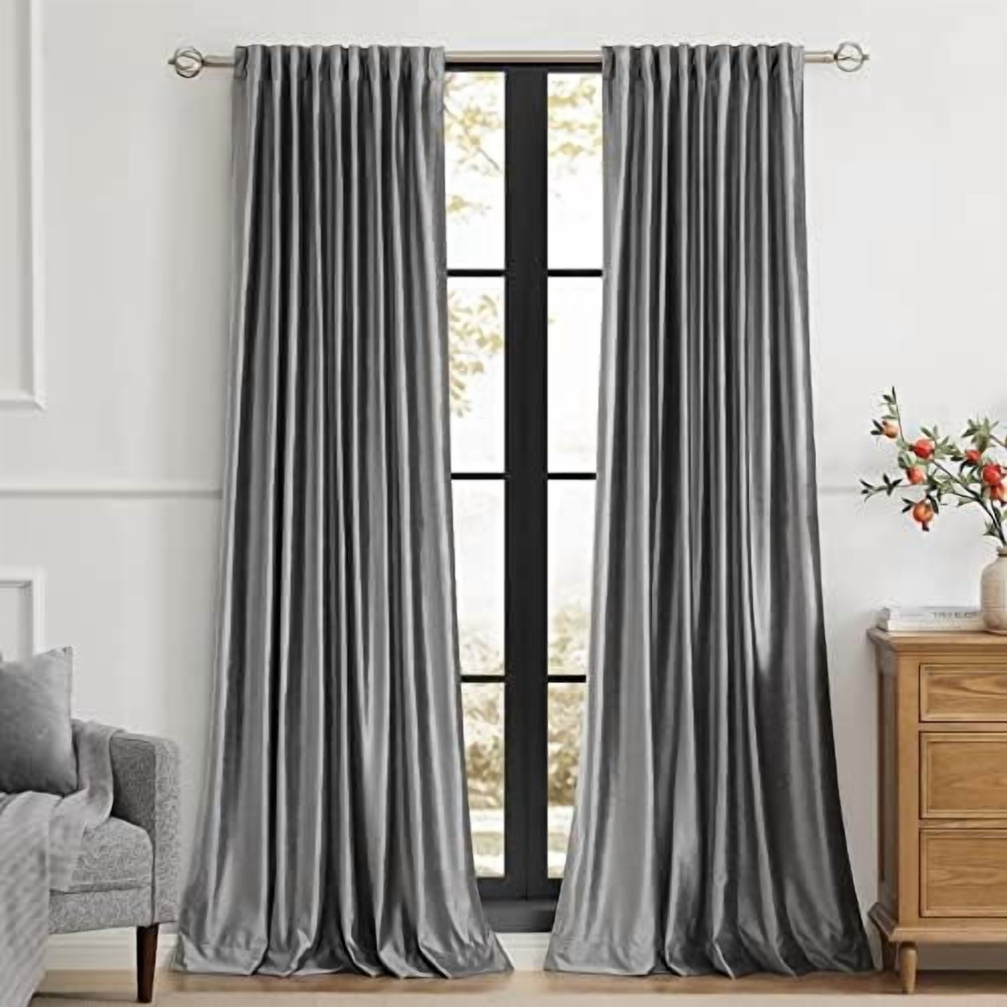 Dark Grey Velvet Curtains 84 inch Long for Living Room,Set of 2 Panels ...