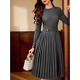 Dark Grey Vintage Elegant Womens Midi Dress With Pleated Skirt And ...