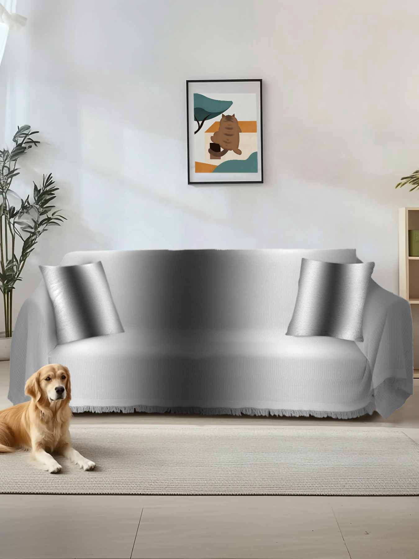 Dark Grey White Couch Cover for 2 Cushion Sofa, Farmhouse Ombre Color ...