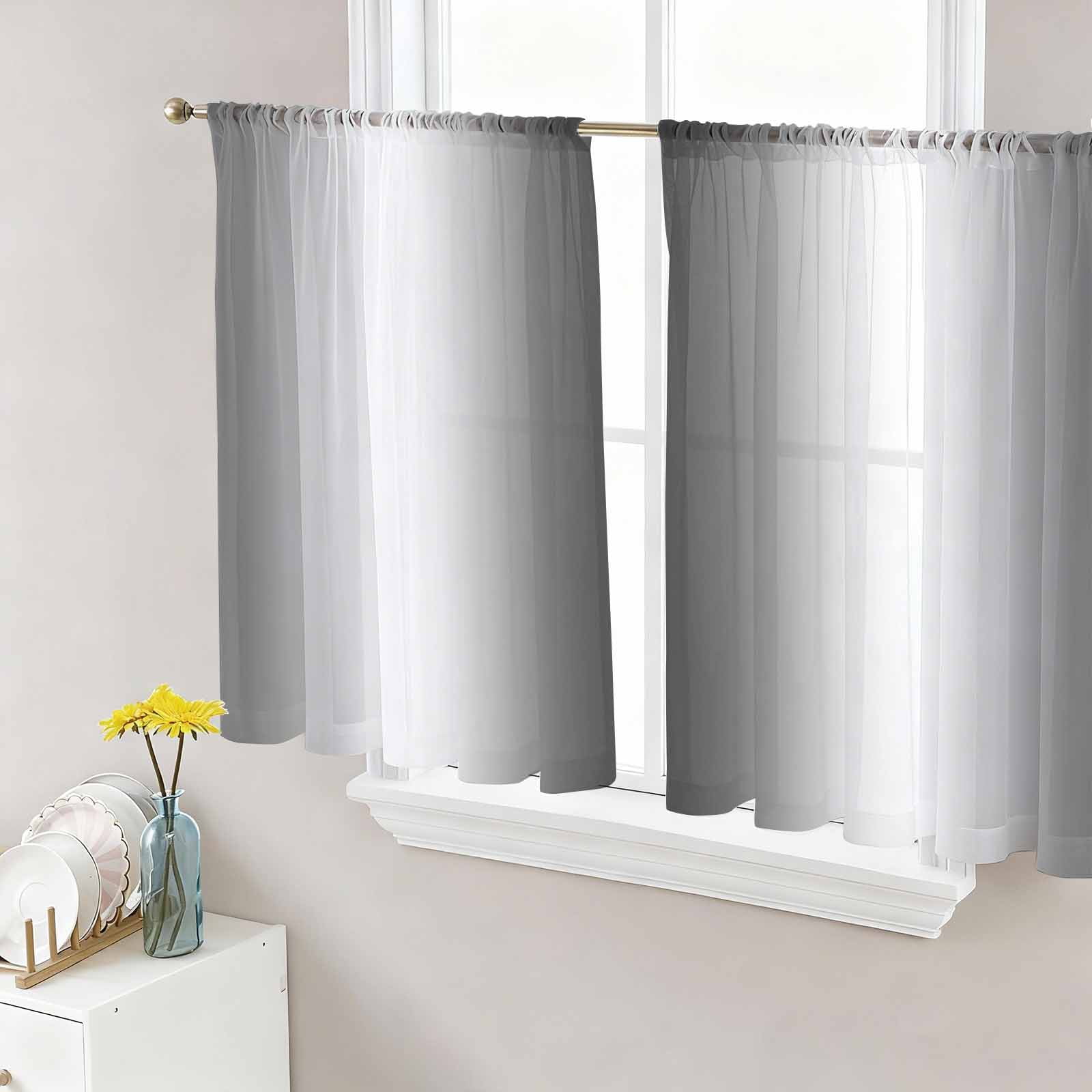 Dark Grey White Semi Sheer Curtains 54 Inch Length 2 Panels Set ...