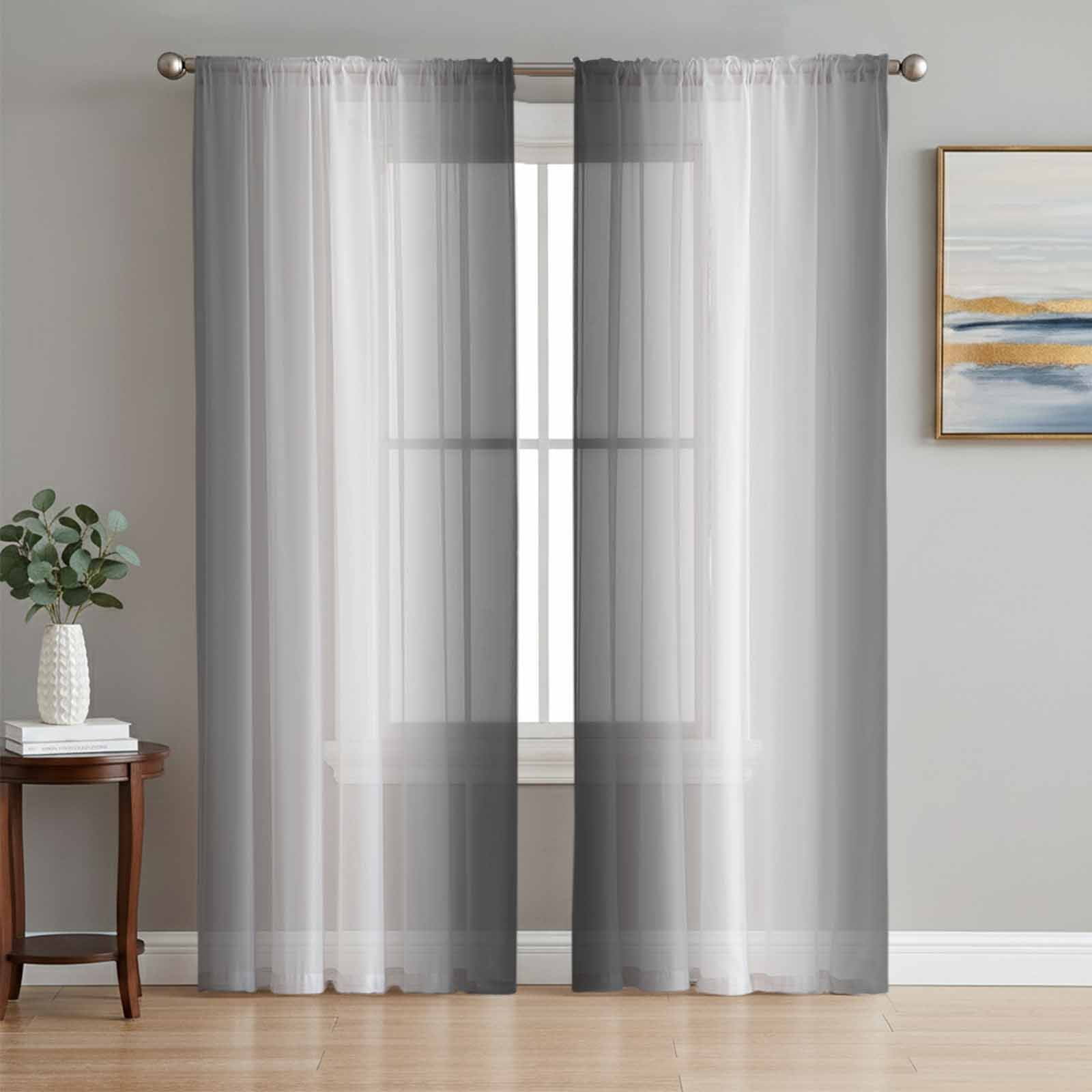 Dark Grey White Semi Sheer Curtains 63 Inch Length 2 Panels Set ...