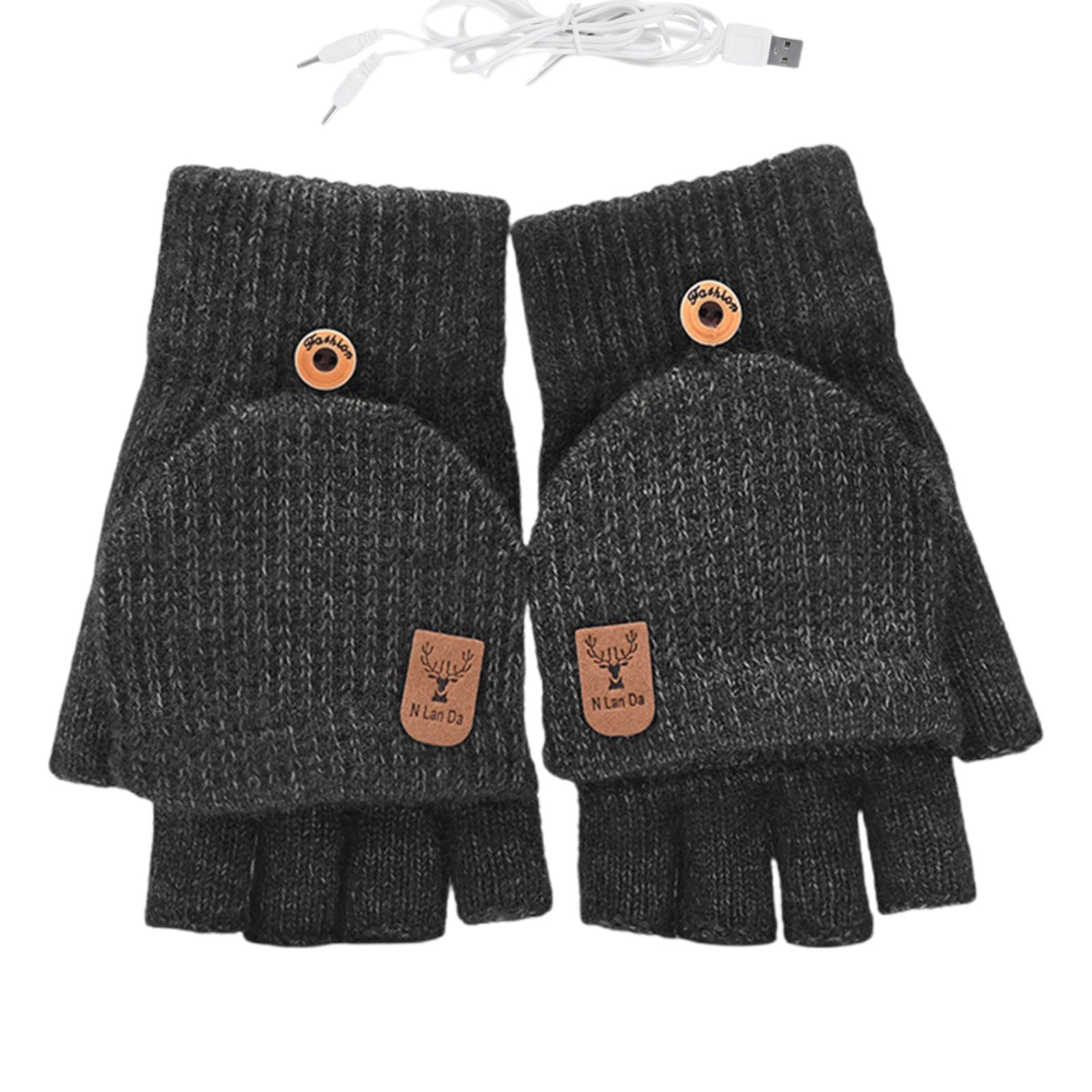 Dark Grey Winter Heated Usb Gloves With Charging Cable Plush Fleece ...