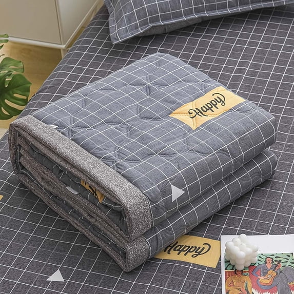 Dark Grid Pattern Washed Cotton Summer Quilt, Lightweight Breathable ...
