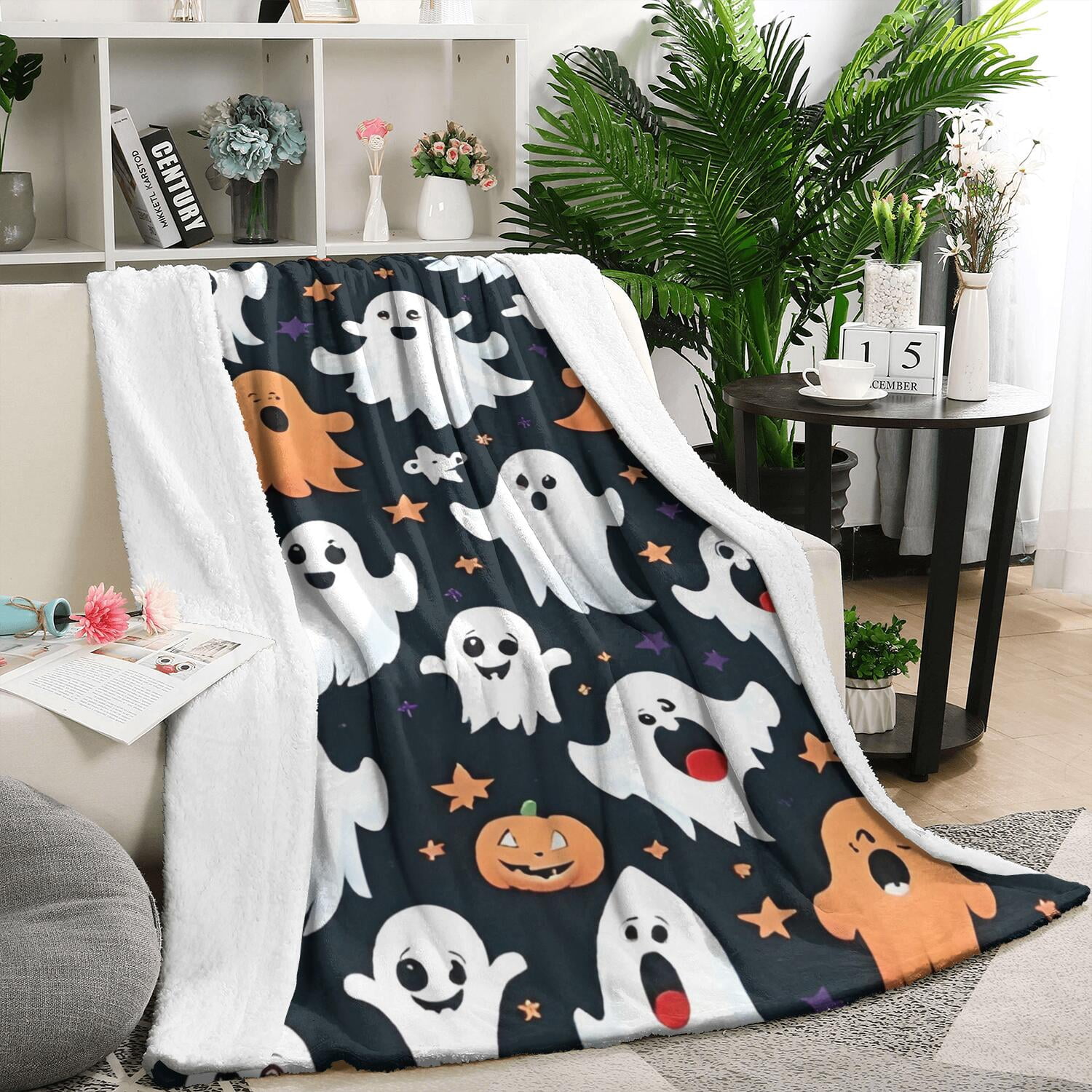 Dark Halloween Ghosts Pumpkins and Stars Blanket,Comfortable Soft ...