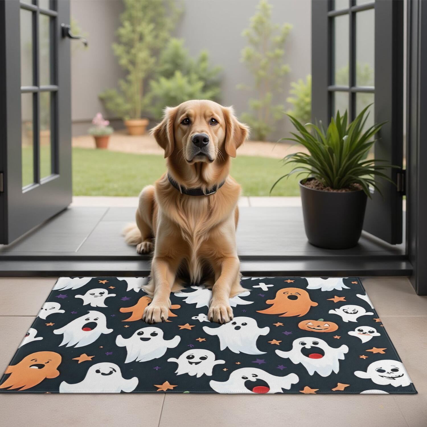 Dark Halloween Ghosts Pumpkins and Stars Door Rugs,Washable Non Slip ...