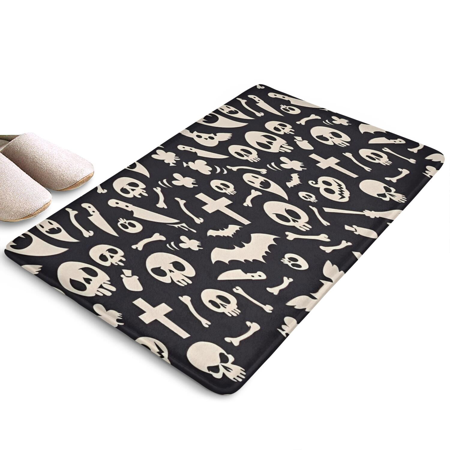 Dark Halloween Ghosts Skulls and Bats Flannel Non Slip Door Rugs ...