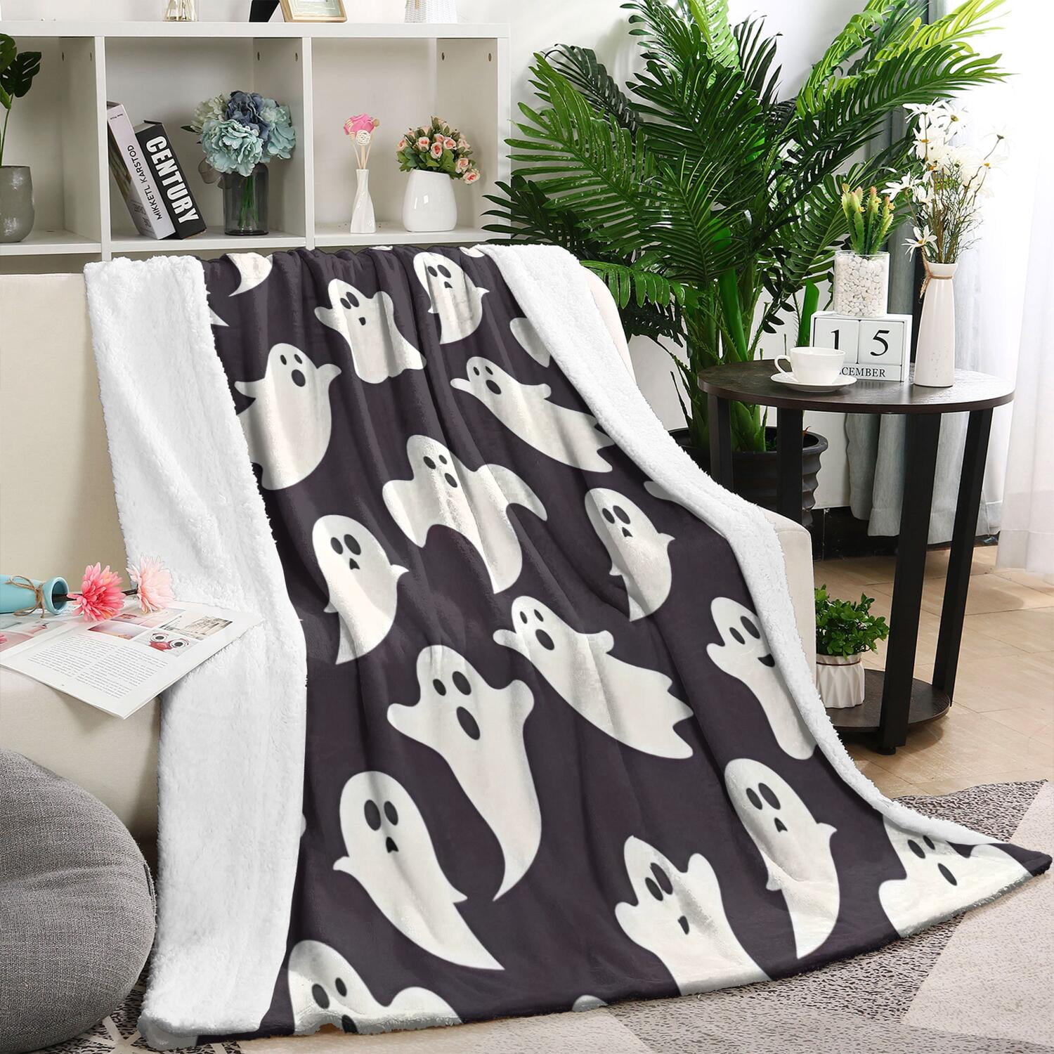 Dark Halloween White Ghosts Blanket,Comfortable Soft Flannel Throw ...