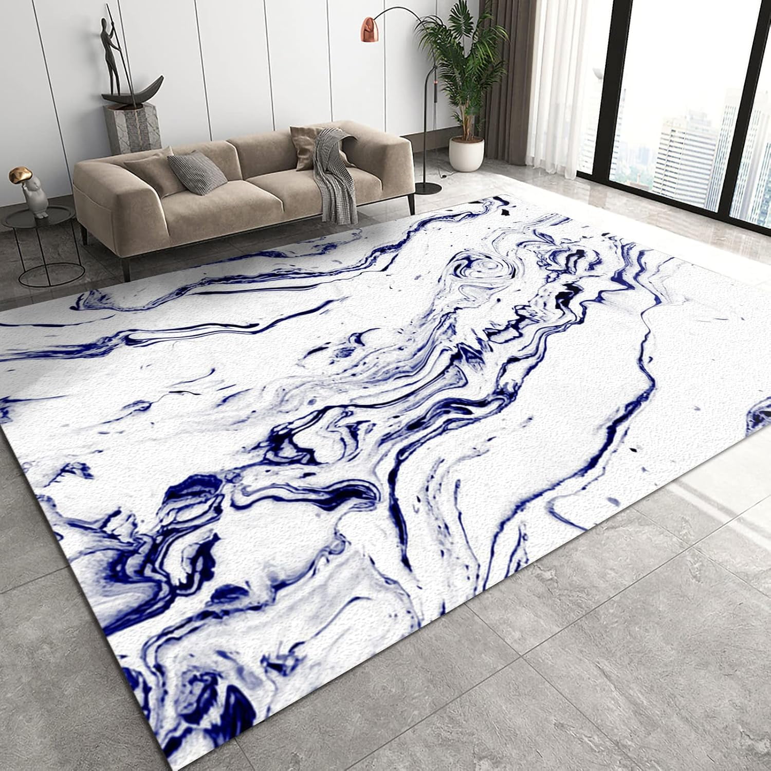 Dark Hand Drawn Curved Lines Door Mat Area Rugs, White Minimalist ...