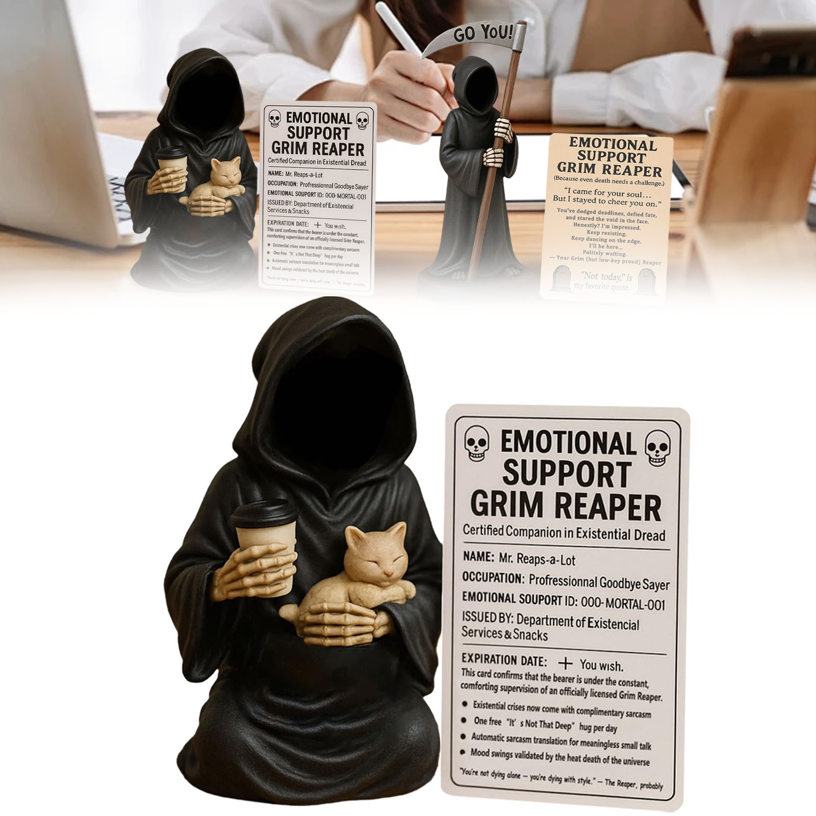 Dark Humor Desk Companion - Gothic Grim Reaper Figurine Holding Latte ...