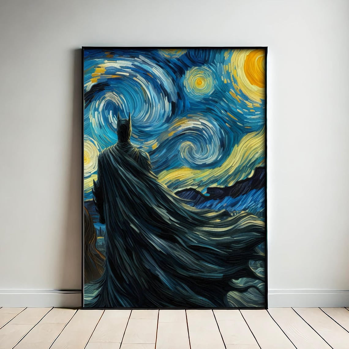 Dark Knight Starry Night Matte Vertical, Van Gogh Style Art, Superhero ...