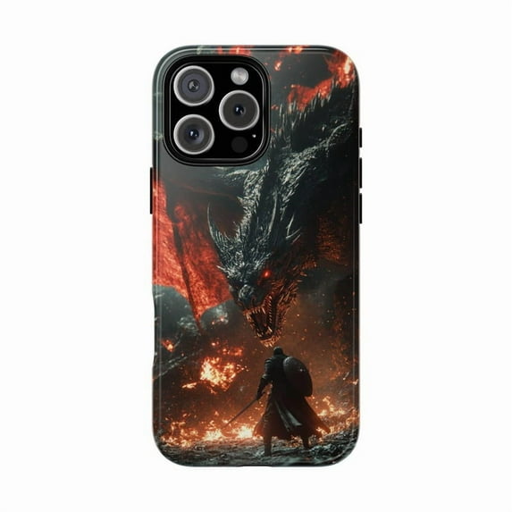 Dark Knight in Black Armor with a Fiery Dragon Case for iPhone 11,12,13 ...