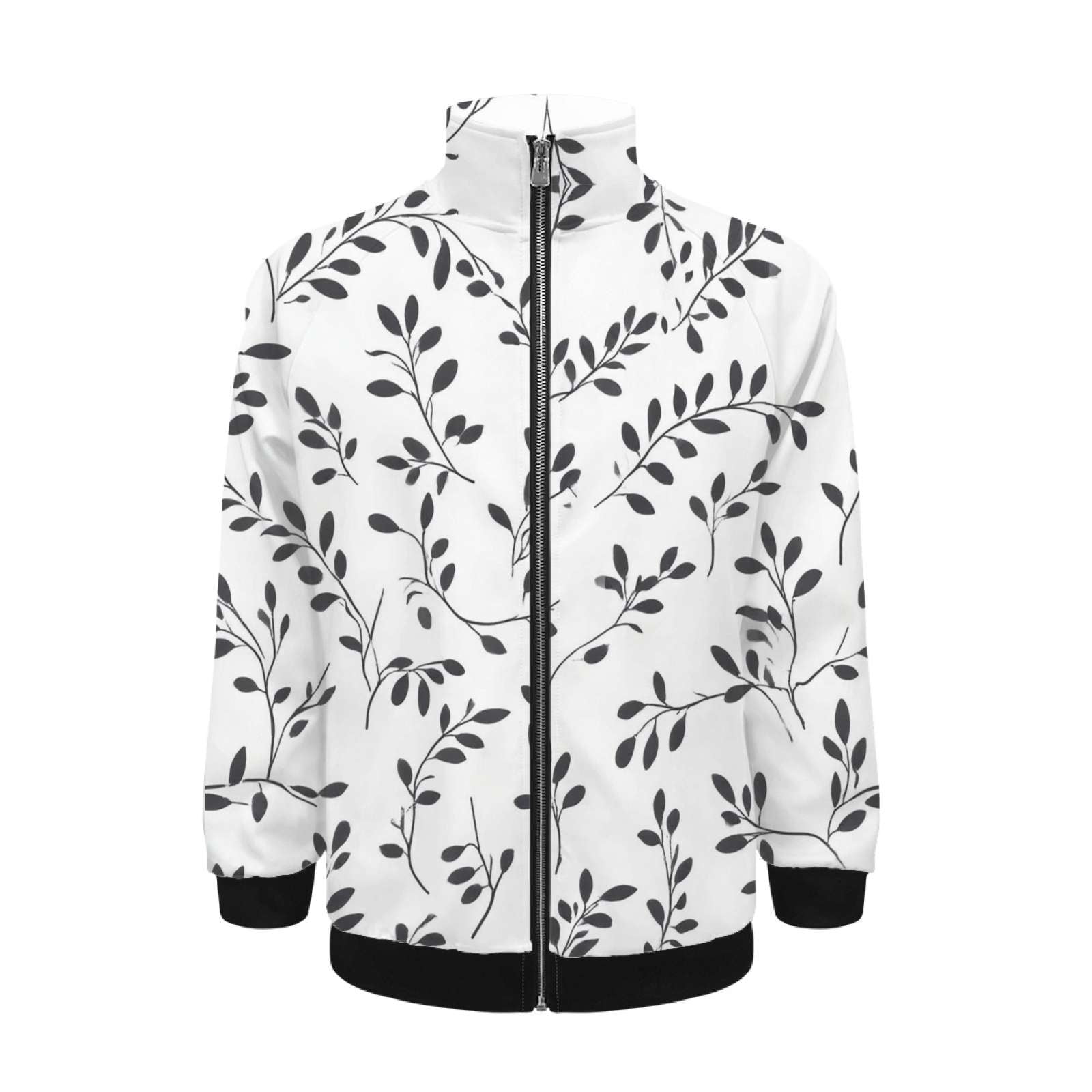 Dark Leaves White Background Pattern Jacket Men's Street Cool Long ...
