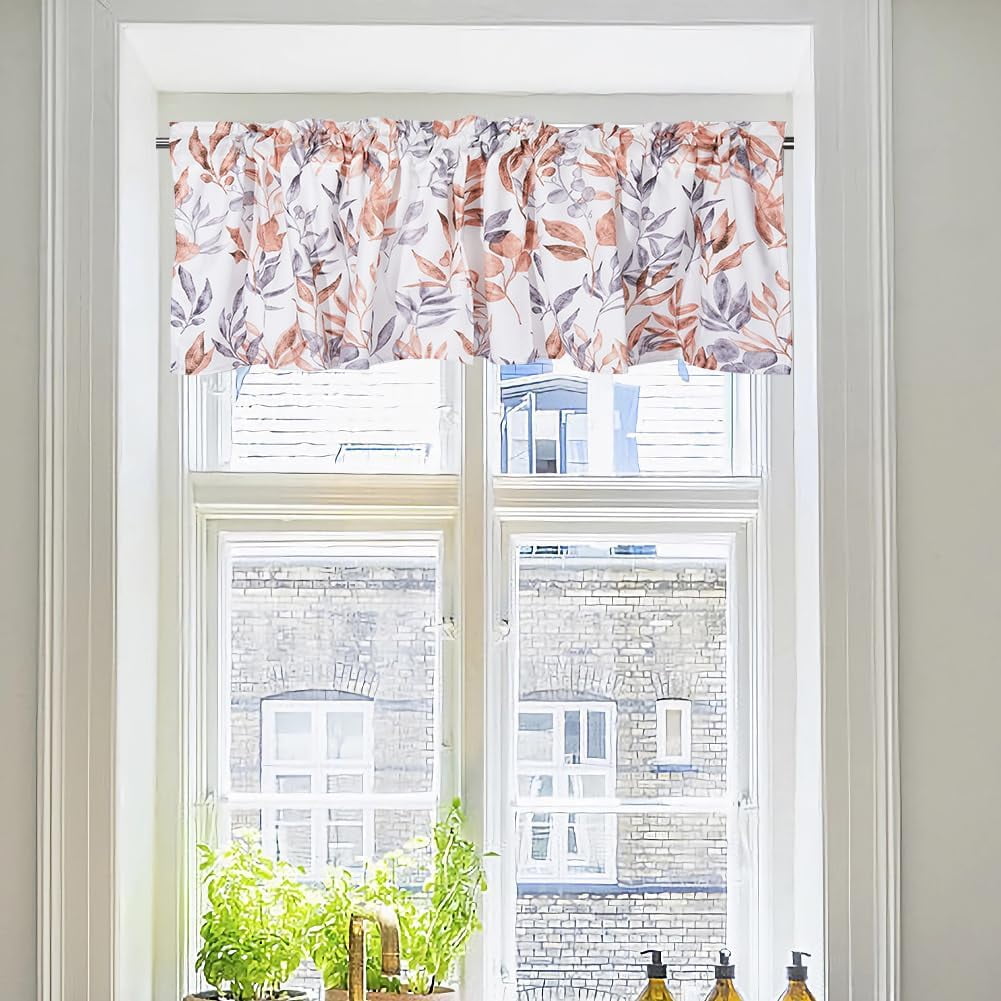 Dark Leaves Window Curtain Valance Gold Silver Window Treatment ...