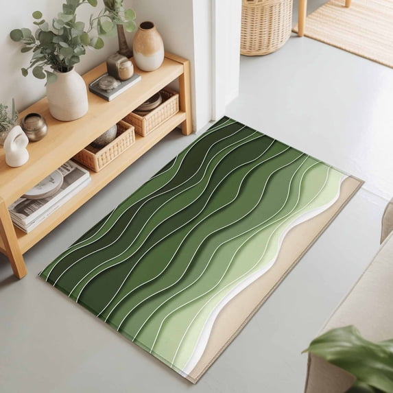 Dark Light Green Water Ripple Rectangle Rug 2'x3' Abstract Beach Ocean ...