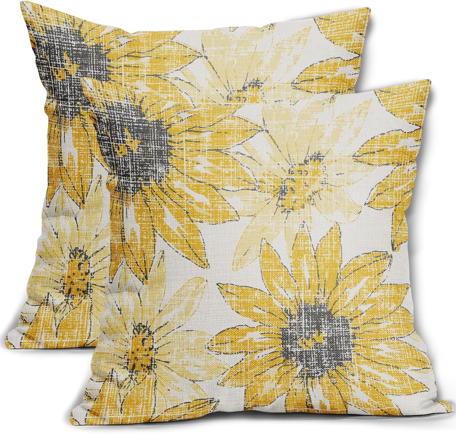 Dark Light Yellow Pillow Covers 20x20 Set of 2 Retro Sunflower Flowers ...