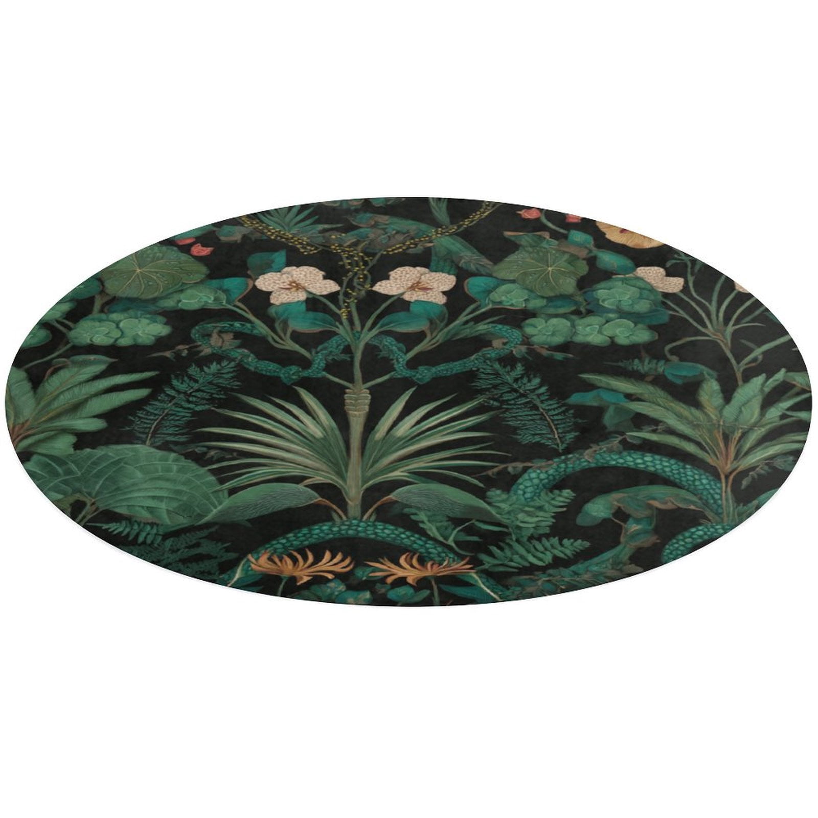 Dark Lush Tropical Floral Snake Pattern Round Carpet Living Room Carpet ...
