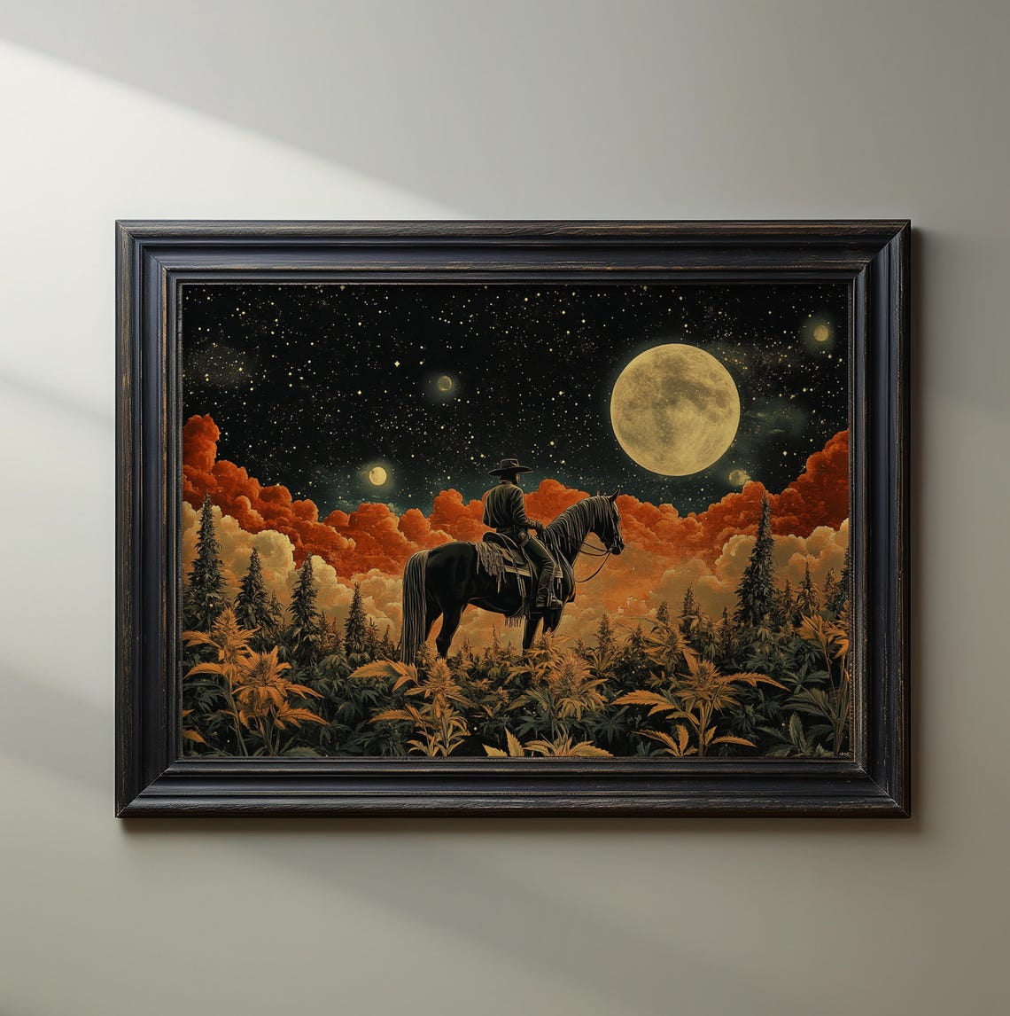 Dark Maximalist Cowboy Cannabis Poster Print Stoner Psychedelic Wall ...