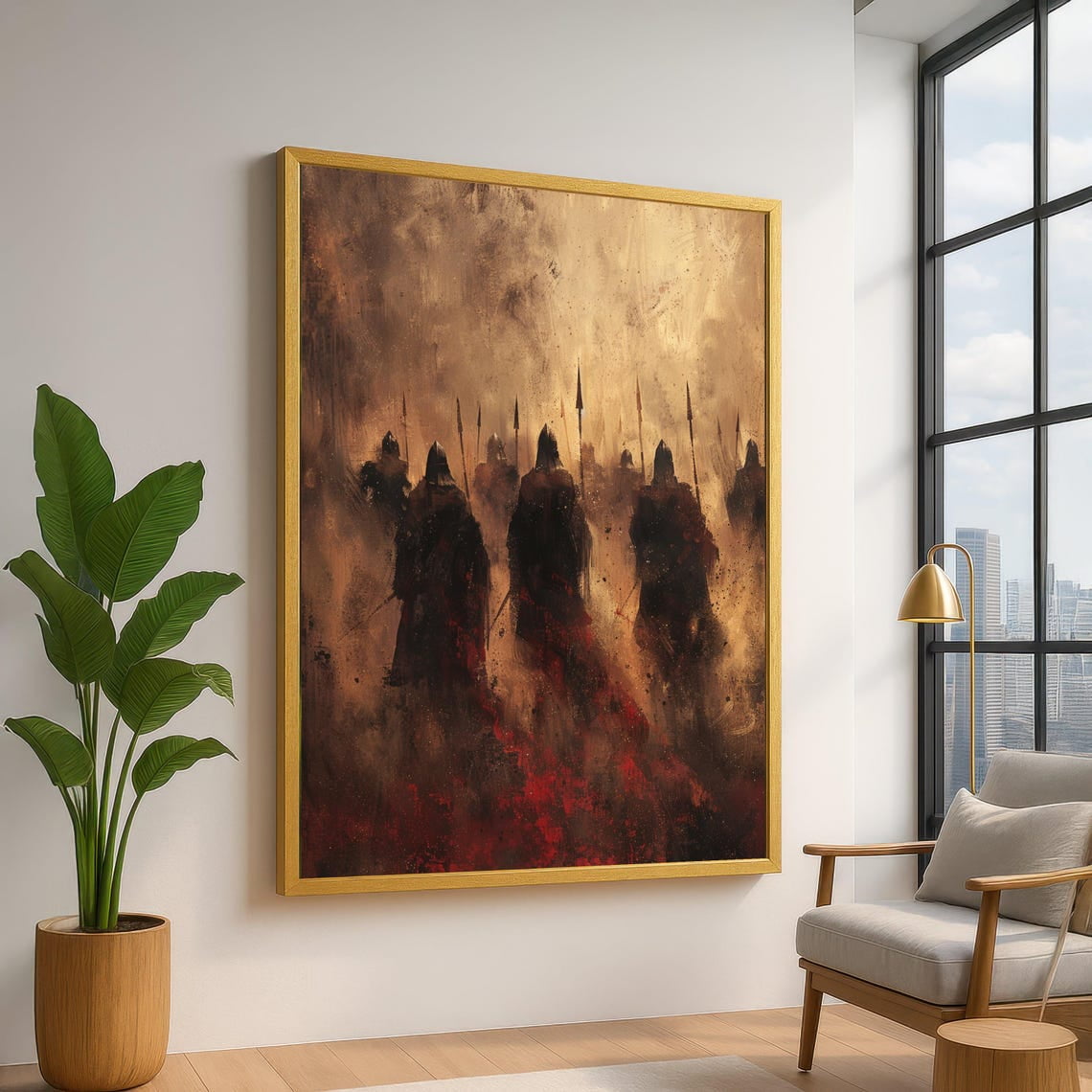 Dark Medieval Warriors Canvas, Abstract Battle Scene Wall Art, Spear ...