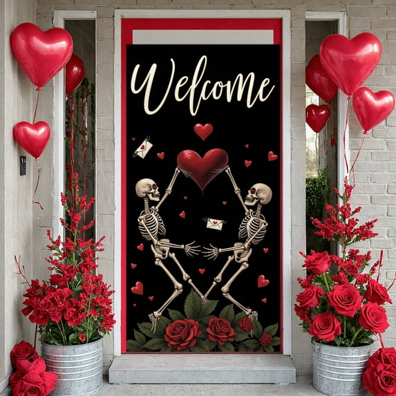 Dark Be Mine Banner Red Heart Skeleton Love Backdrop Romantic Theme ...