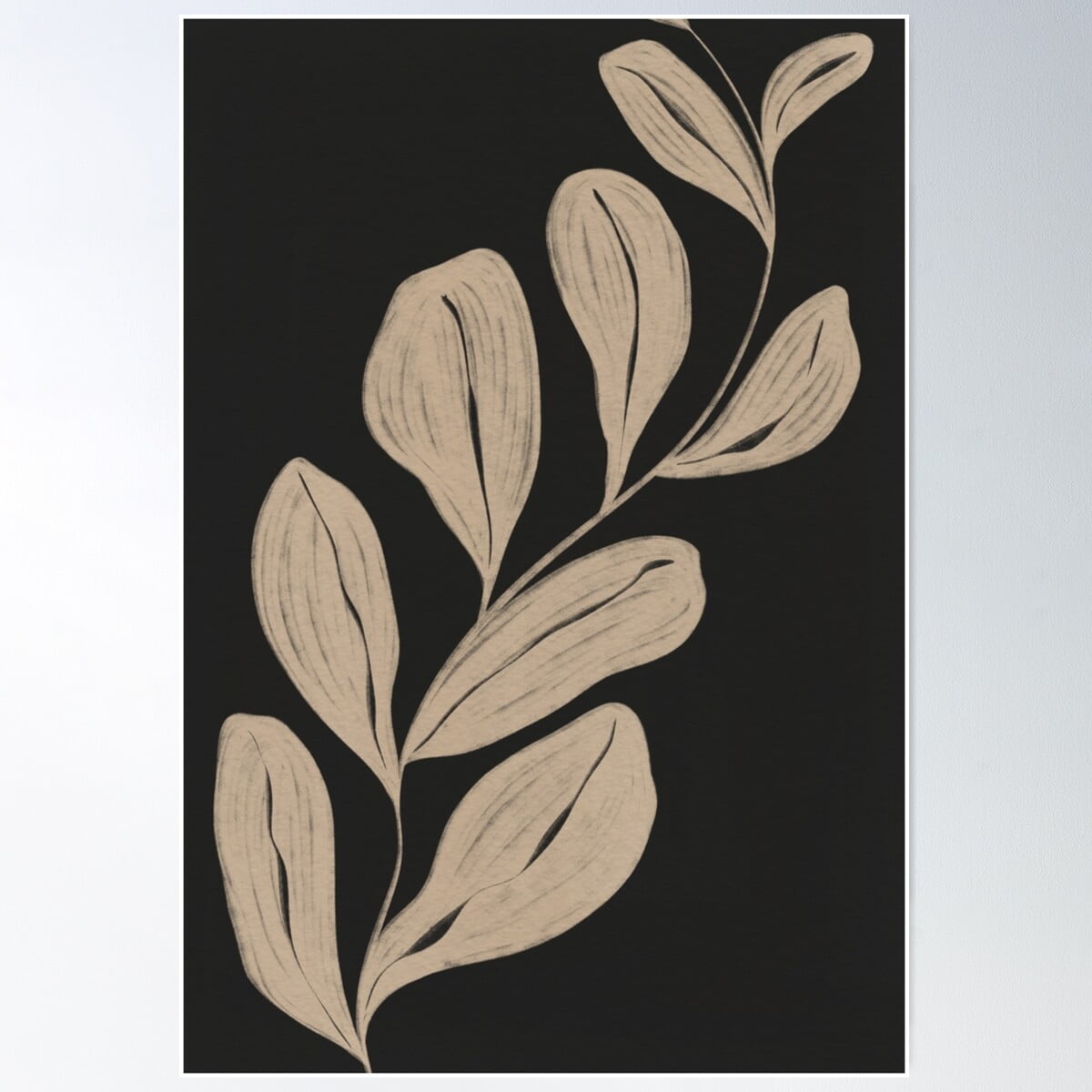 Dark Moody Black And Beige Leaf Pattern Art Poster Wall Art, Modern ...