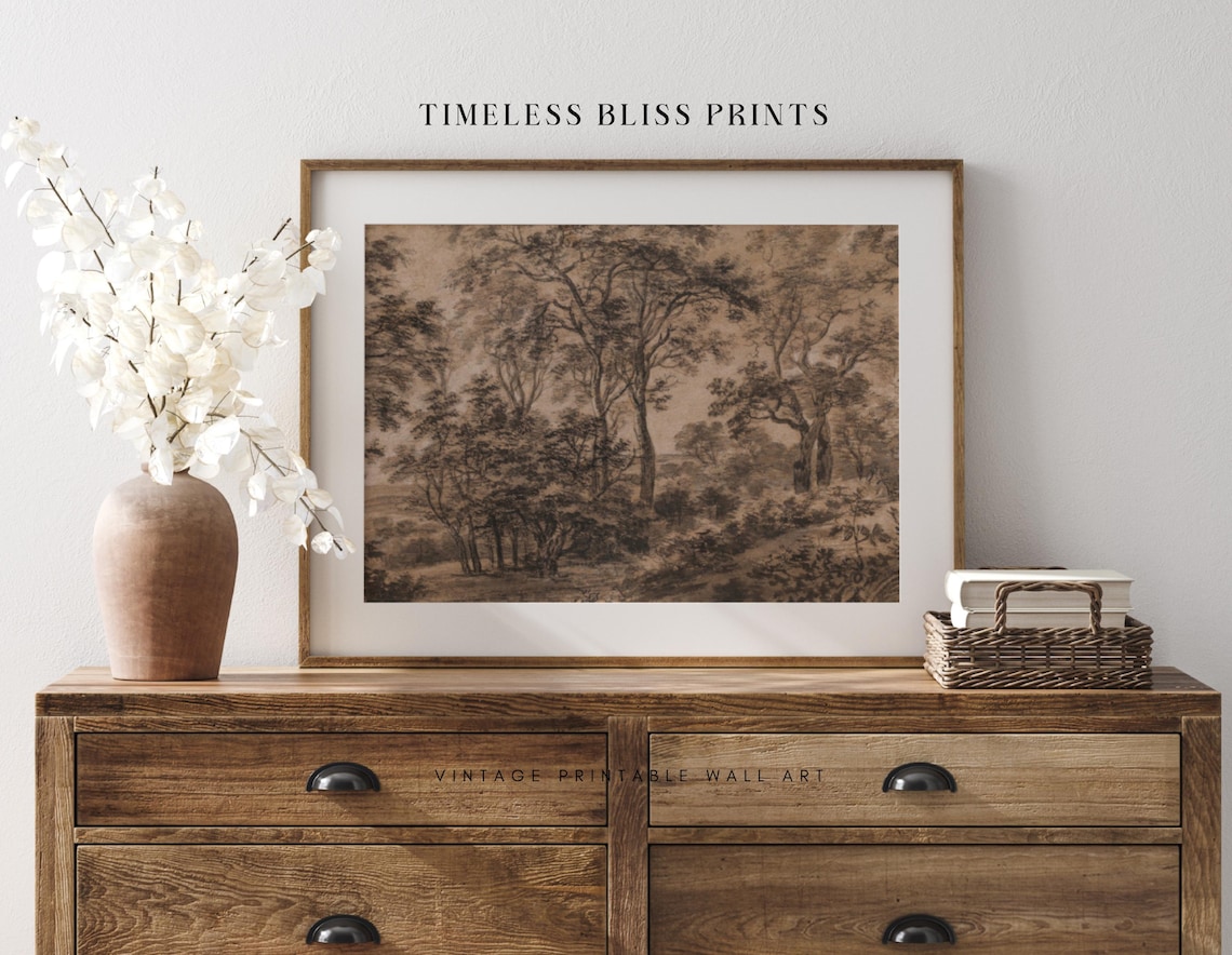 Dark Moody Fall Print Antique Moody Landscape Printable Art Forest ...