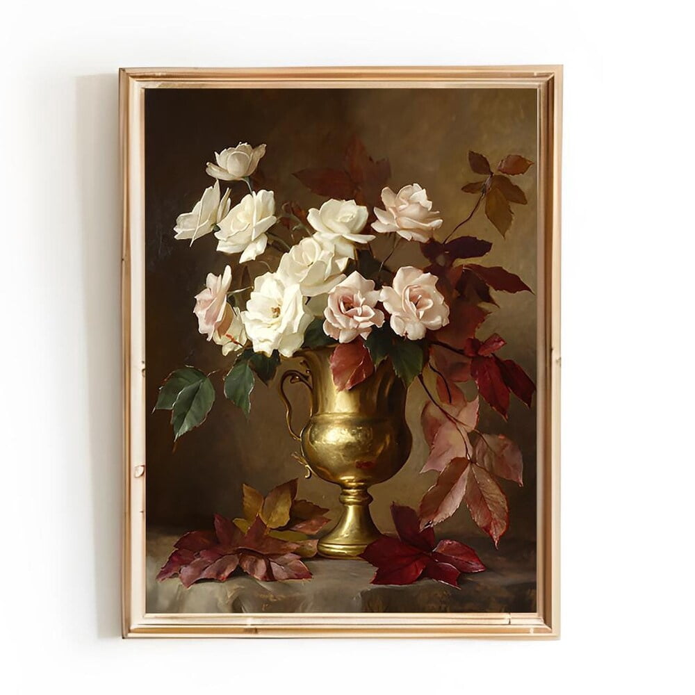 Dark Moody Floral Print, Antique Roses Oil Painting, Vintage Roses Wall ...