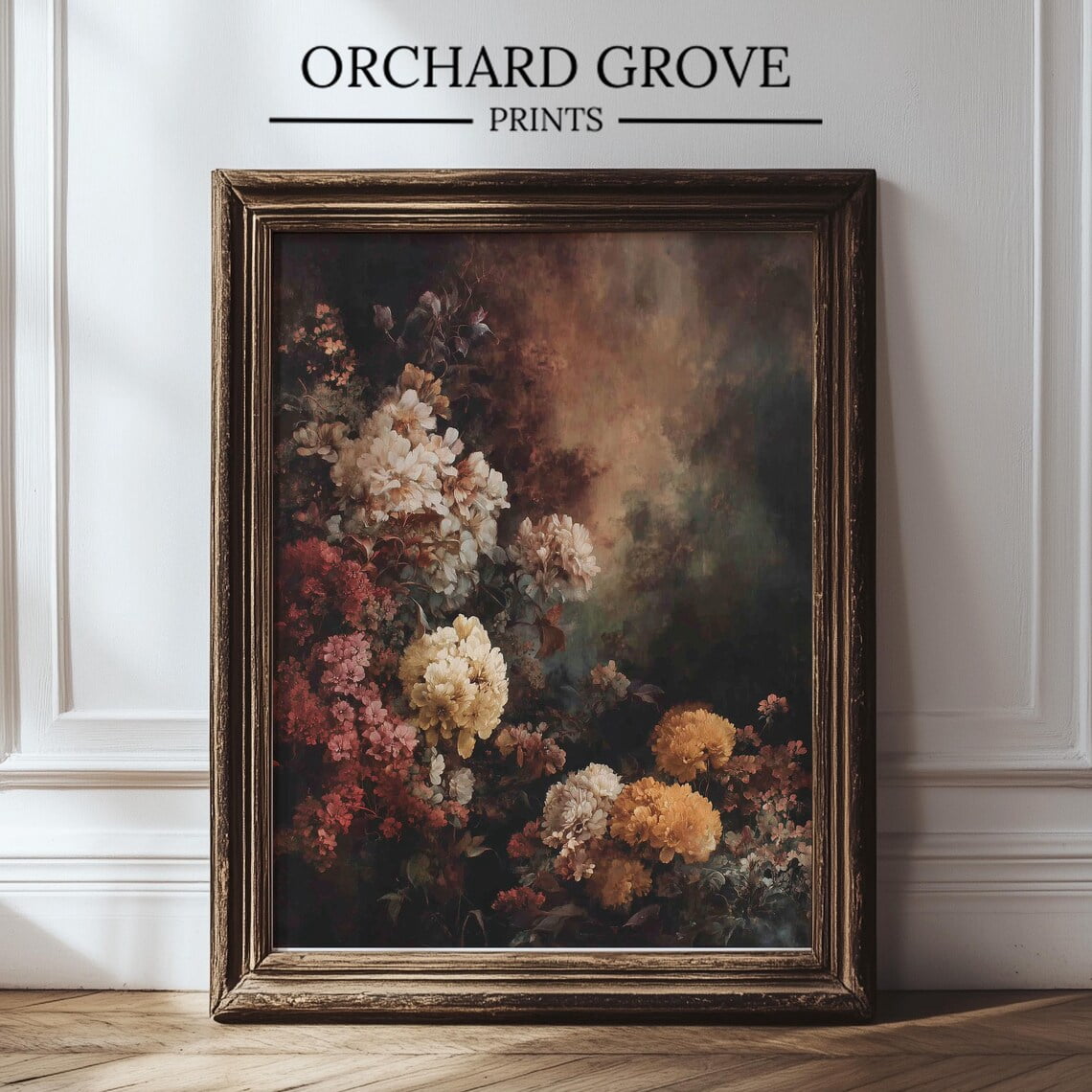 Dark Moody Peony Print, Vintage Victorian Botanical Wall Art, Unframed ...