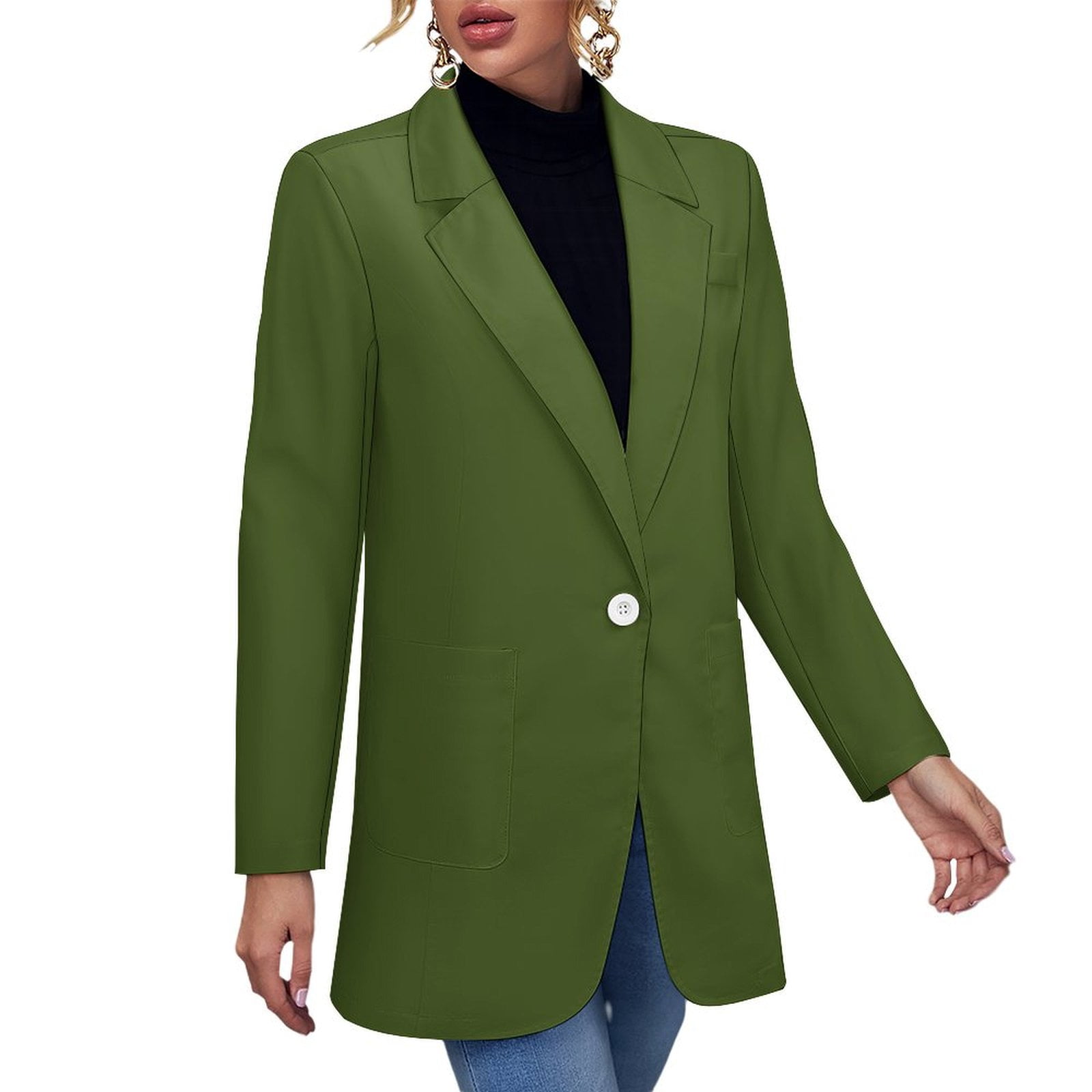 Dark Moss Green Woman Casual Loose Suits Summer Jacket Woman Oversize ...