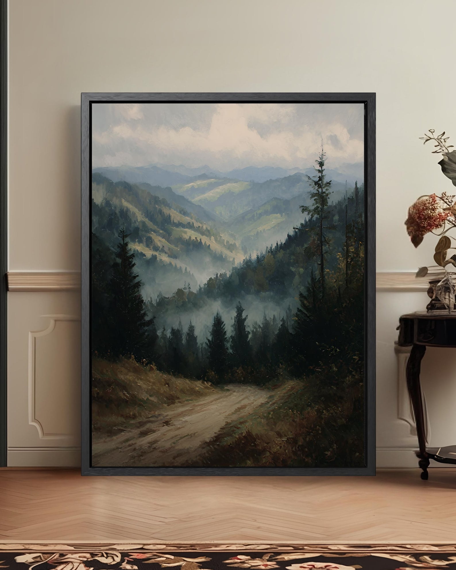 Dark Nature Forest Print, Moody Landscape Wall Art, Rustic Mountain ...