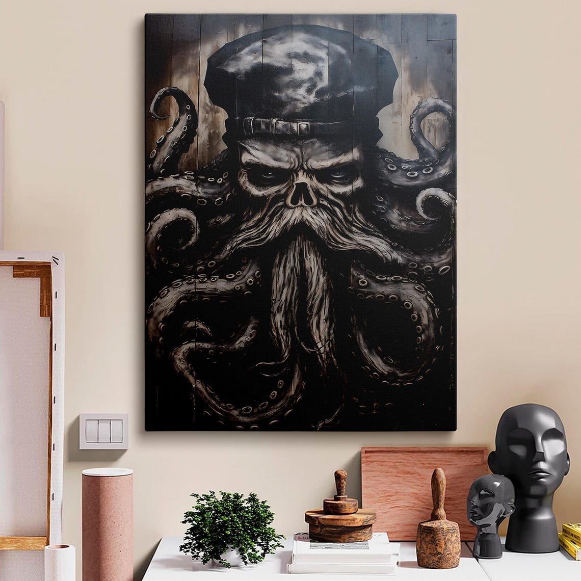 Dark Nautical Octopus Skull Art Gothic Pirate Decor Home Decor, 8x12 ...