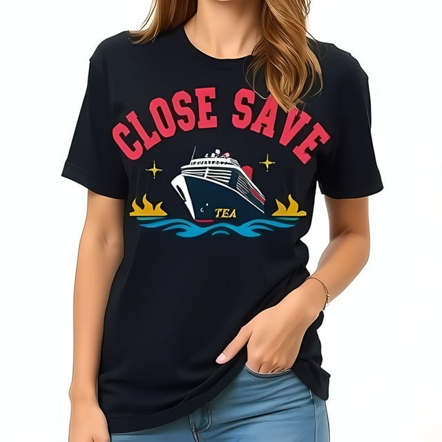 Dark Navy Blue Cruise Ship Design with 'CLOSE SAVE' & 'TEA' Casual ...