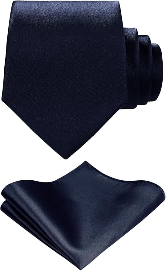 Dark Navy Blue Elegant Solid Color Men’s Tie Set – Perfect for Weddings ...