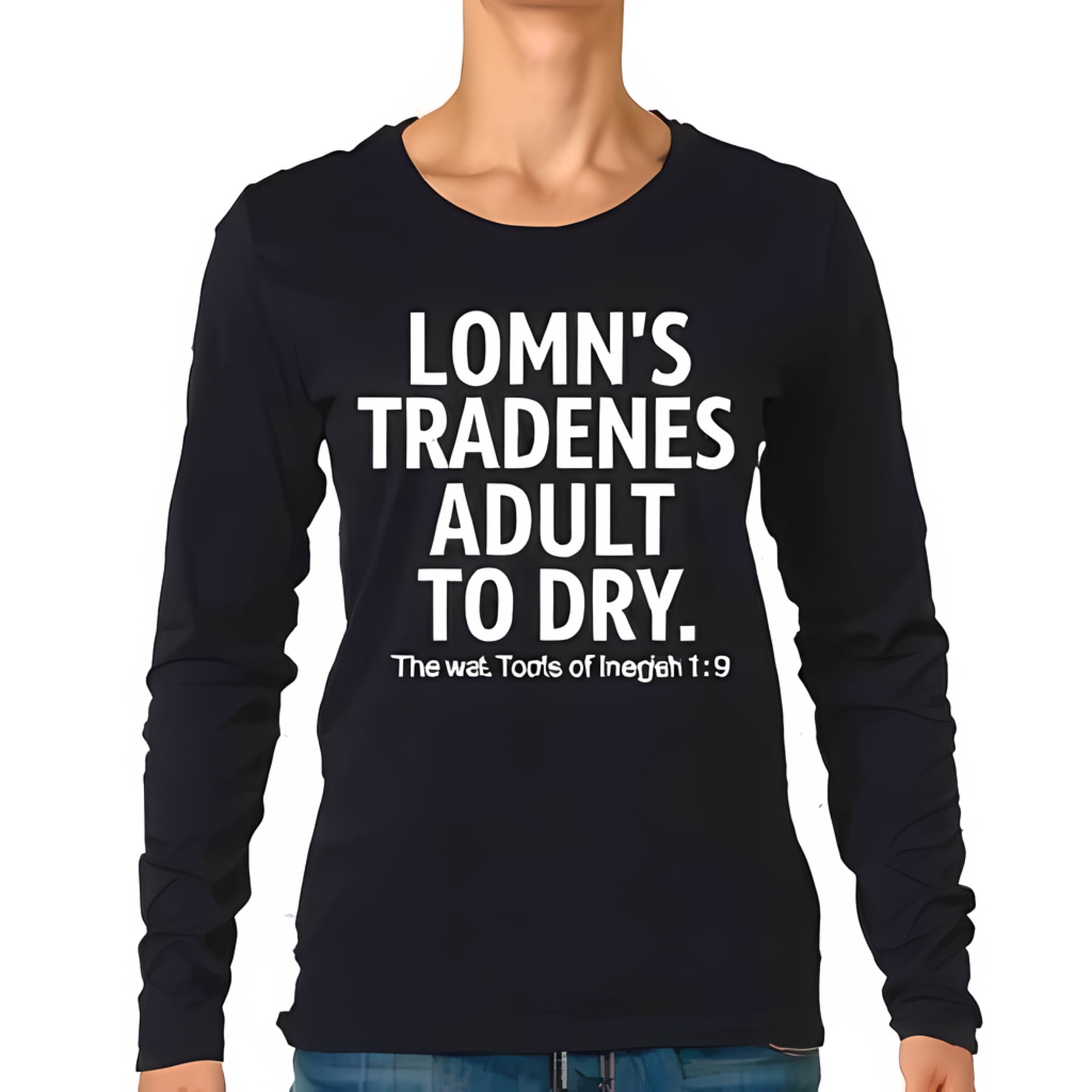 Dark Navy Blue Long Sleeve T-Shirt with Bold White Lettering - " LOMN'S ...