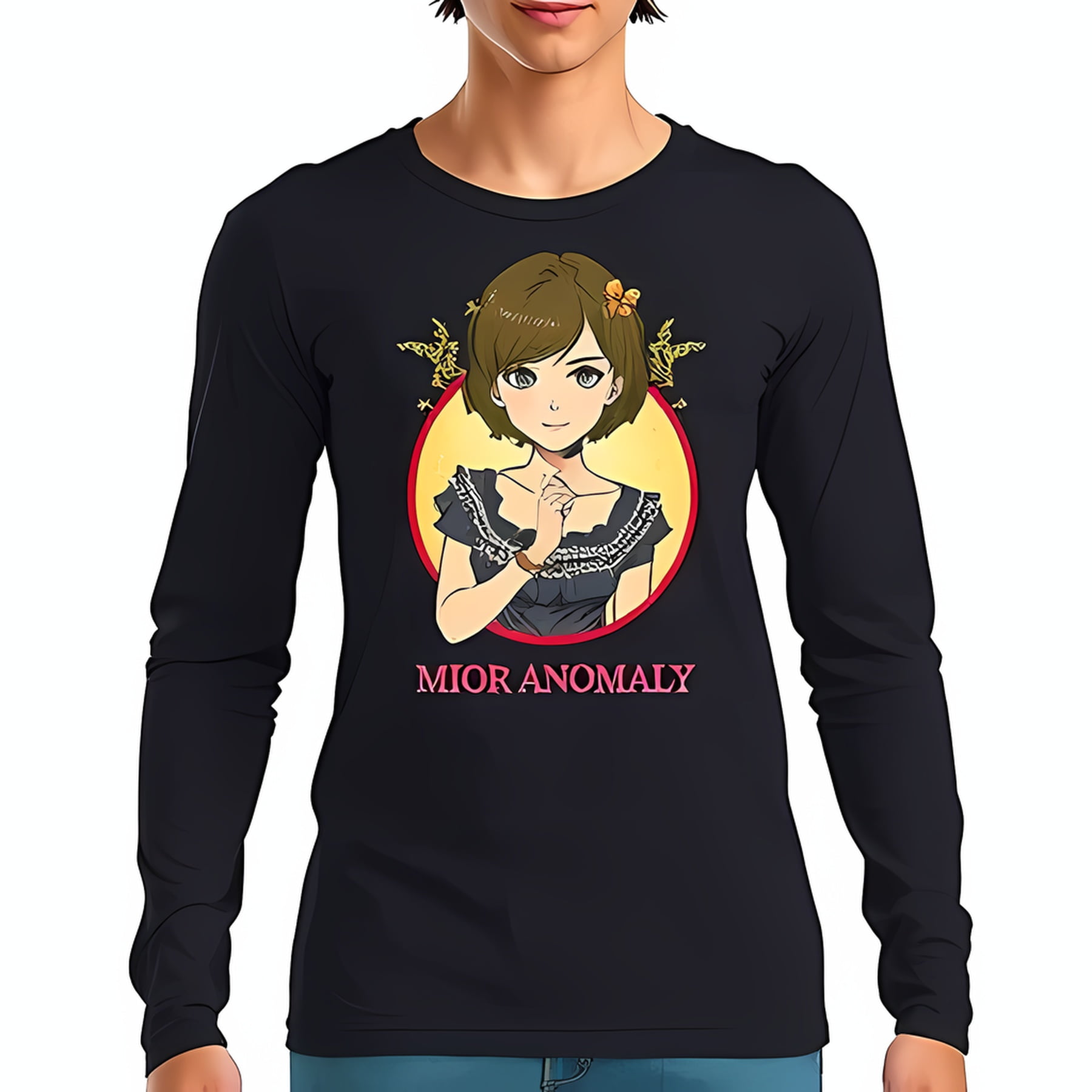 Dark Navy Blue Long Sleeve T-Shirt with Anime Girl Graphic - MIOR ...