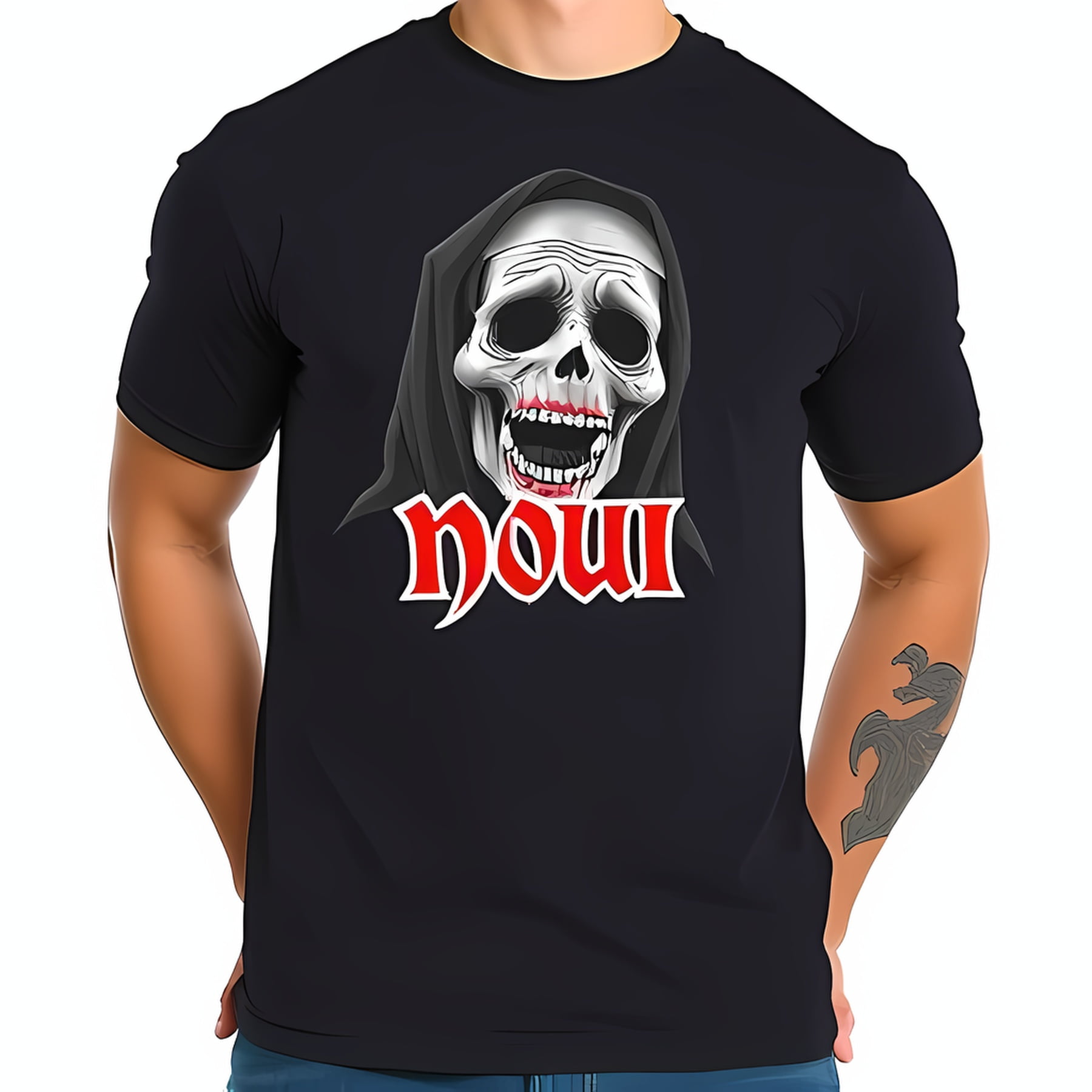 Dark Navy Blue Nun T-Shirt with Gothic 'NOW ' Graphic - Macabre Humor Design - Walmart.com