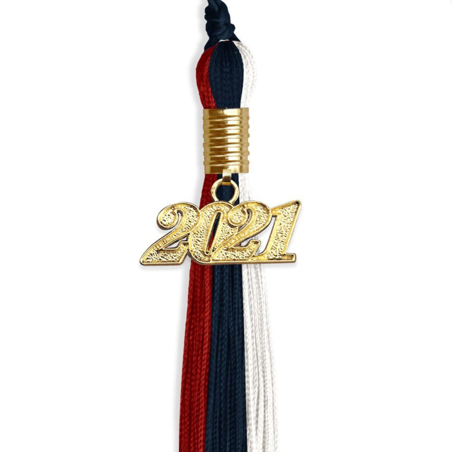Dark Navy Blue/Red/White Graduation Tassel with Gold Date Drop ...