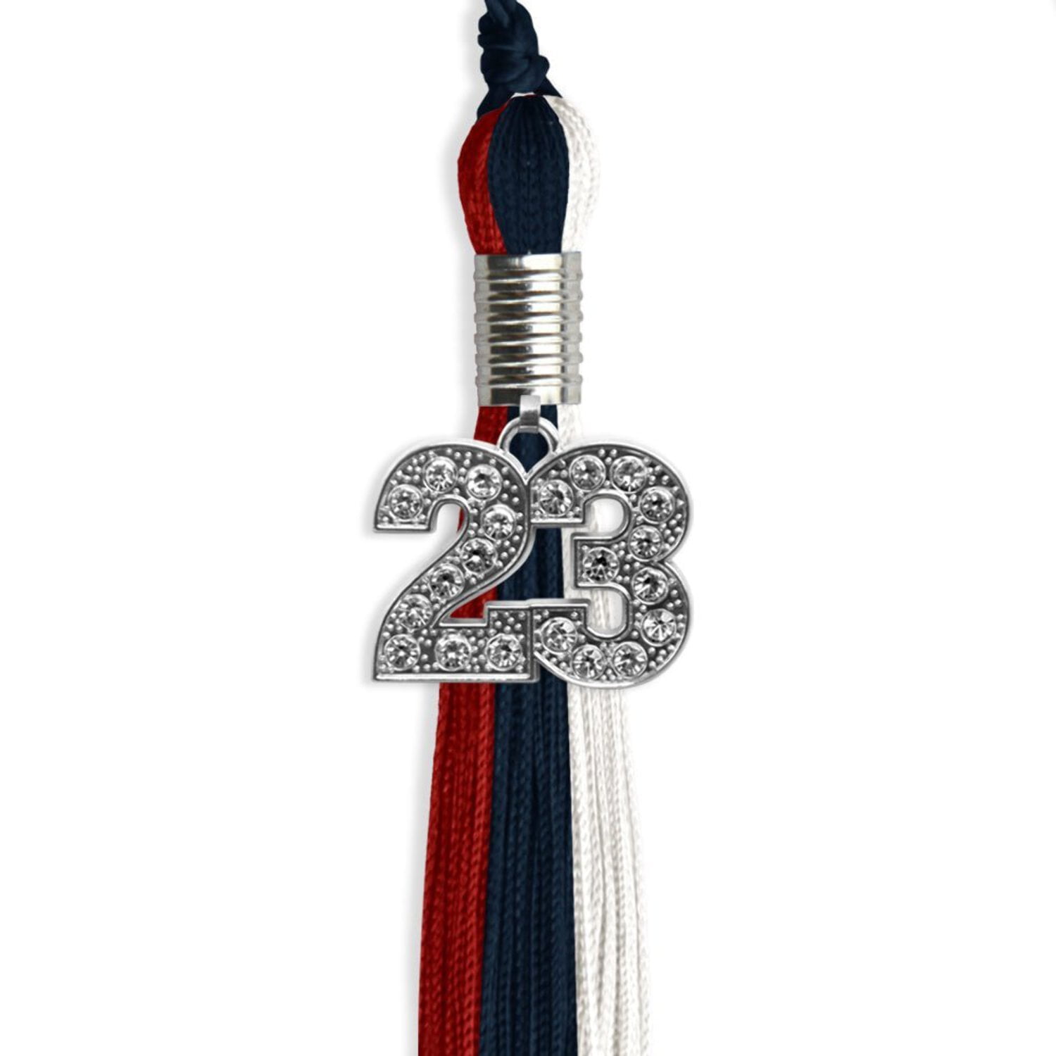 Dark Navy Blue/Red/White Graduation Tassel with Silver Date Drop ...