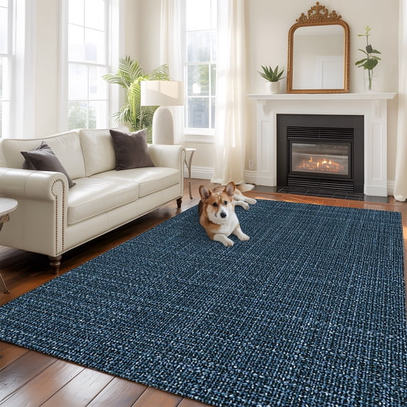Dark Navy Blue Solid Washable Area Rug 6x9 Minimalist Cloth Dark Linen ...