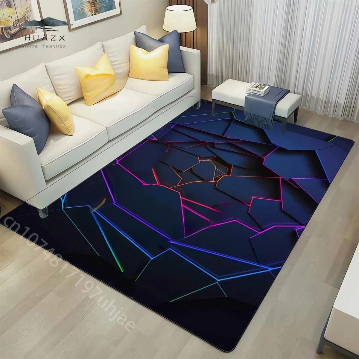 Dark Neon Effect Carpets for Geometric Mat Play Gaming Living Room ...