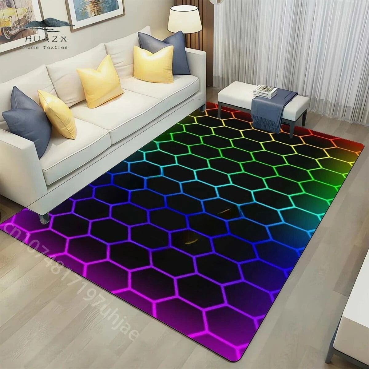 Dark Neon Effect Carpets for Geometric Mat Play Gaming Living Room ...