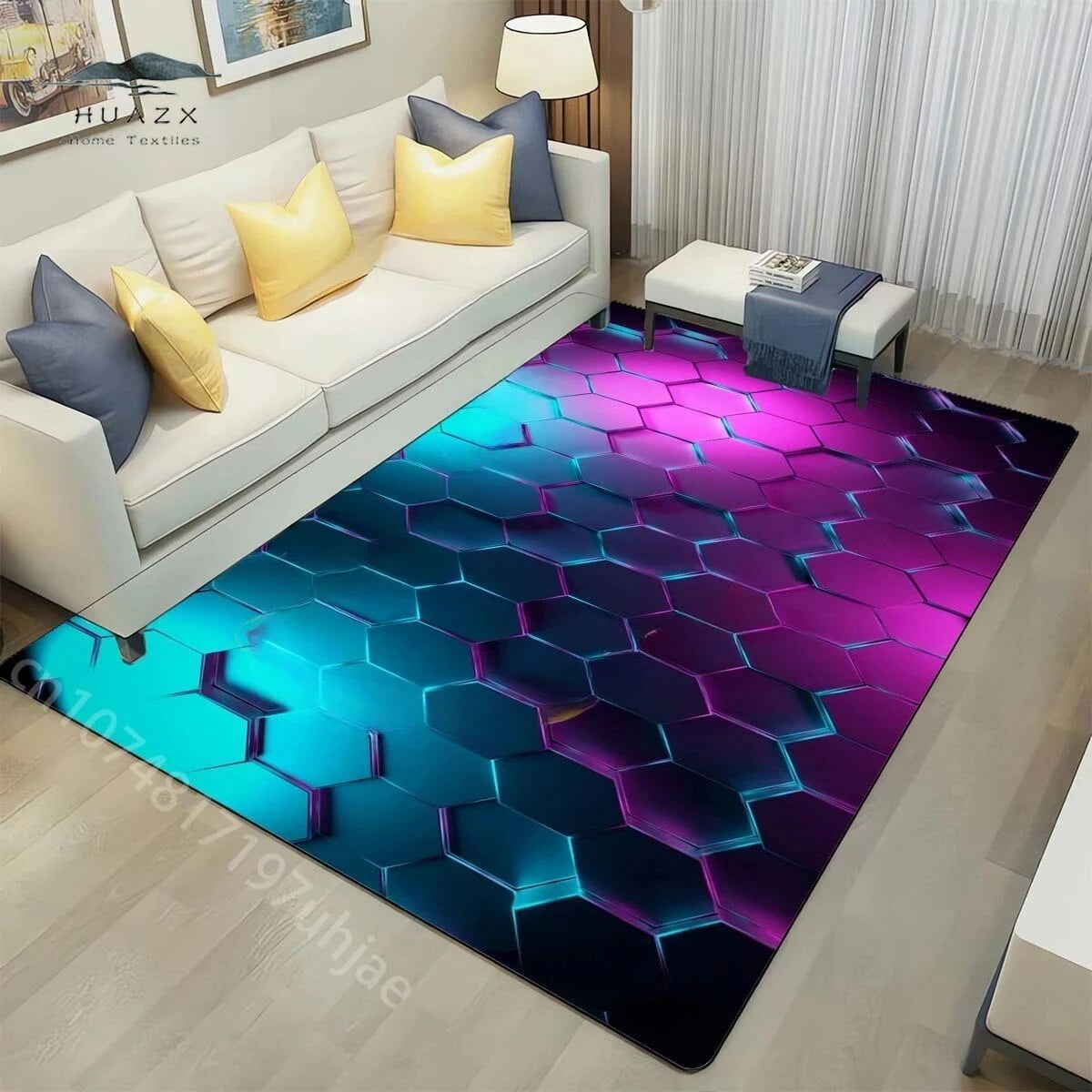 Dark Neon Effect Carpets for Geometric Mat Play Gaming Living Room ...